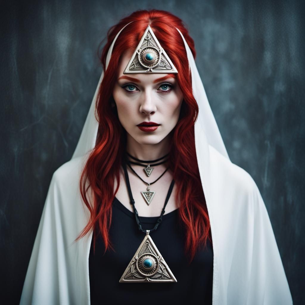 occult high priestess wearing triangle amulet red hair - AI Generated ...