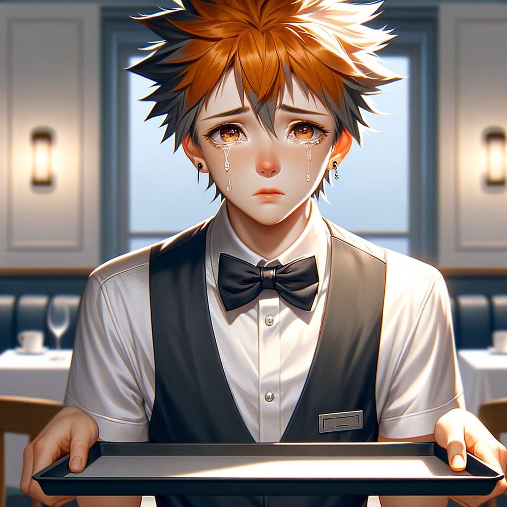 Ichigo crying in a server outfit - Teenage Server in Distres...