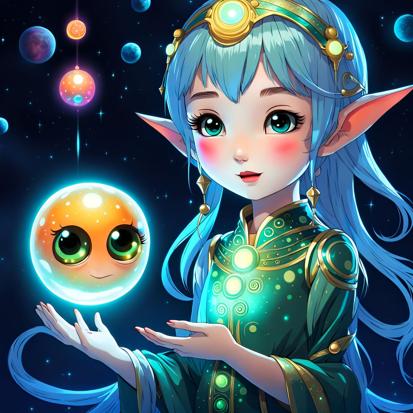 Girl Elf Iri plays with her magical sphere. - AI Generated Artwork ...