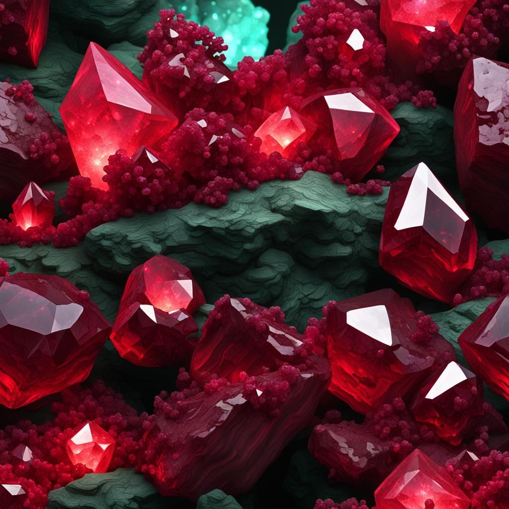 Amazing, beautiful ruby red quartz crystals cluster ruby red blazing in ...