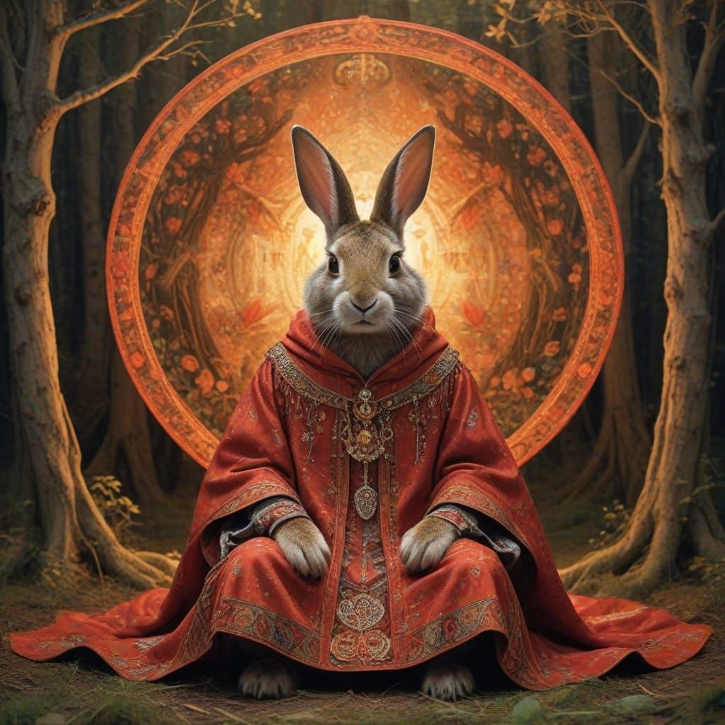Surreal Rabbit Rules Glowing Forest in Byzantine S... - AI Art