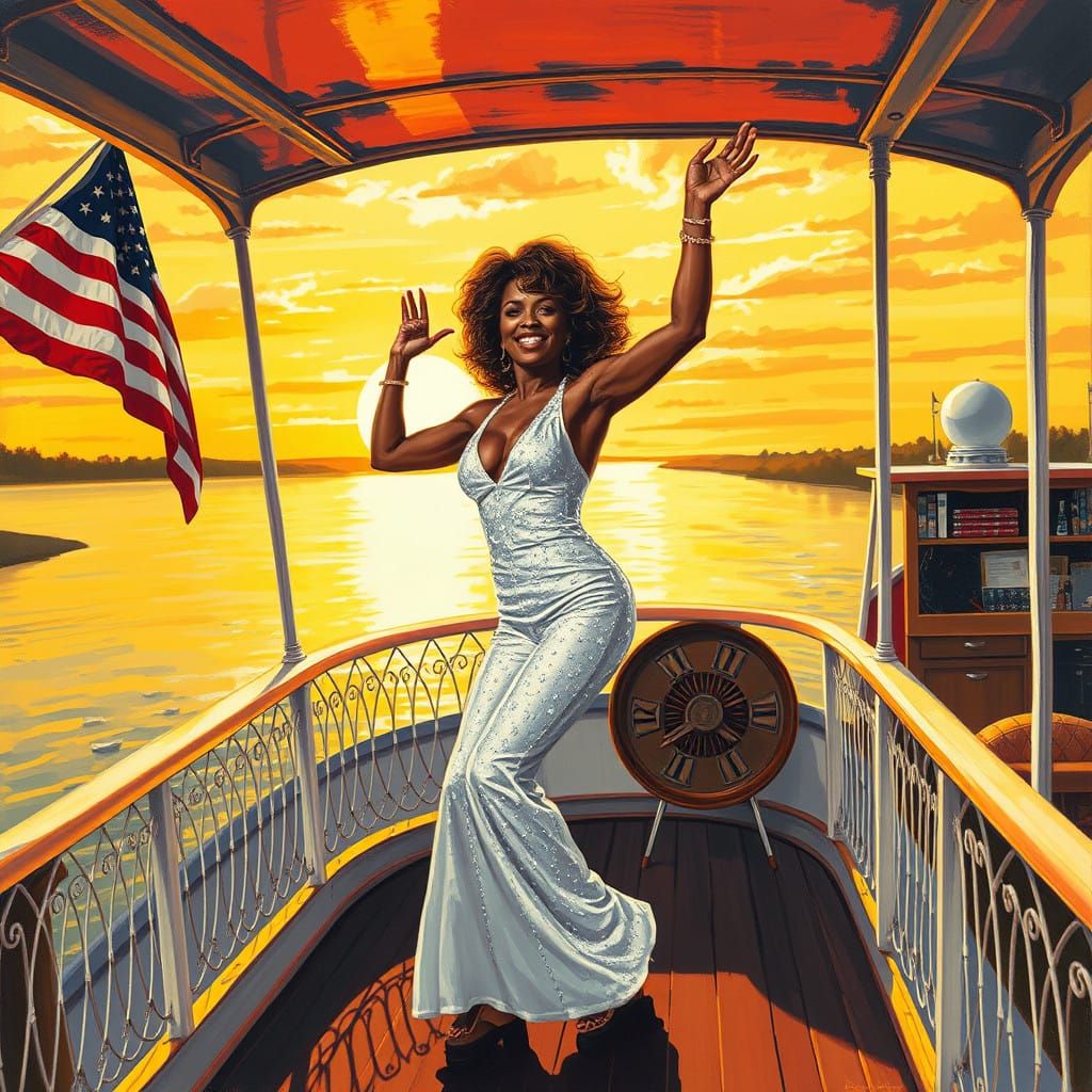 Tina Turner Dancing on Vintage Riverboat in Vibran... - AI Art