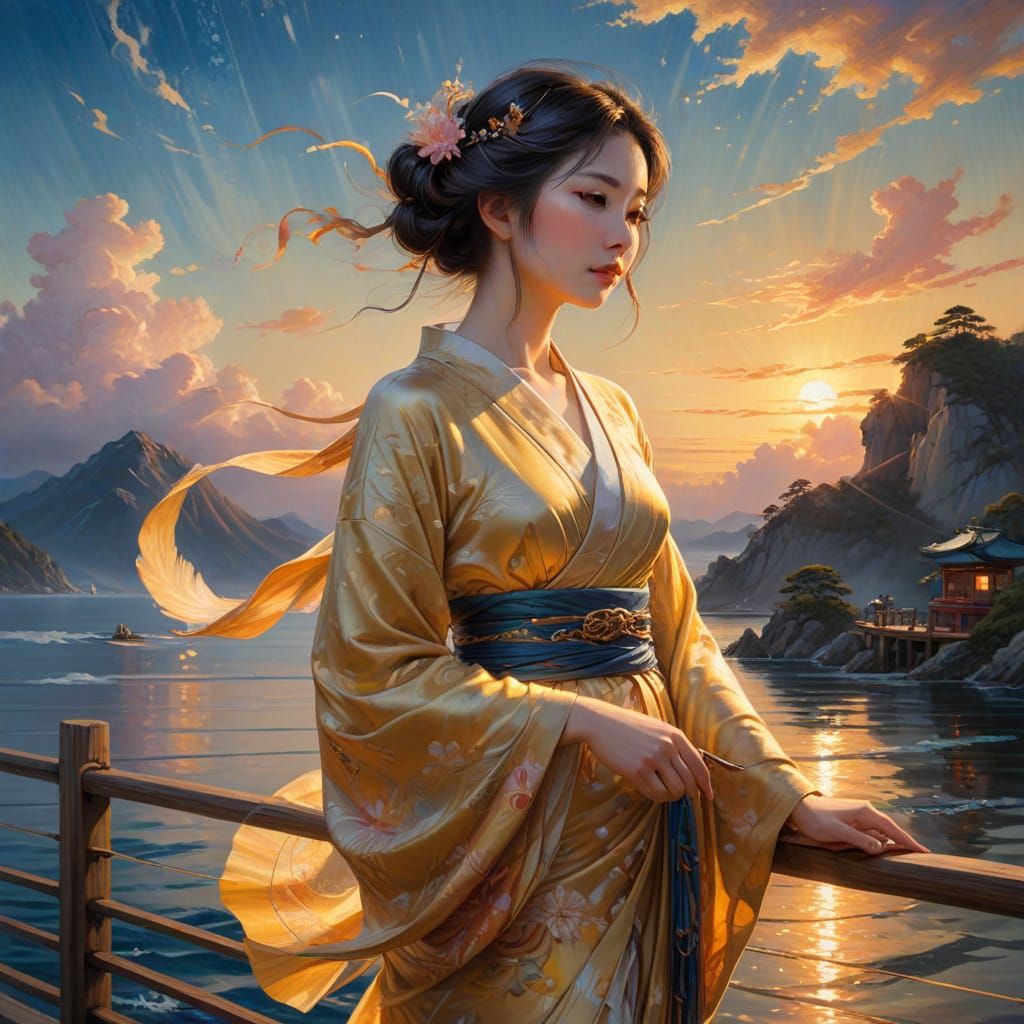 Vivacious Nippon Woman in Traditional Attire - AI Art