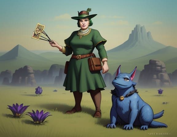 Kobold Sage in Grassy Landscape, Comic Book Style - AI Art