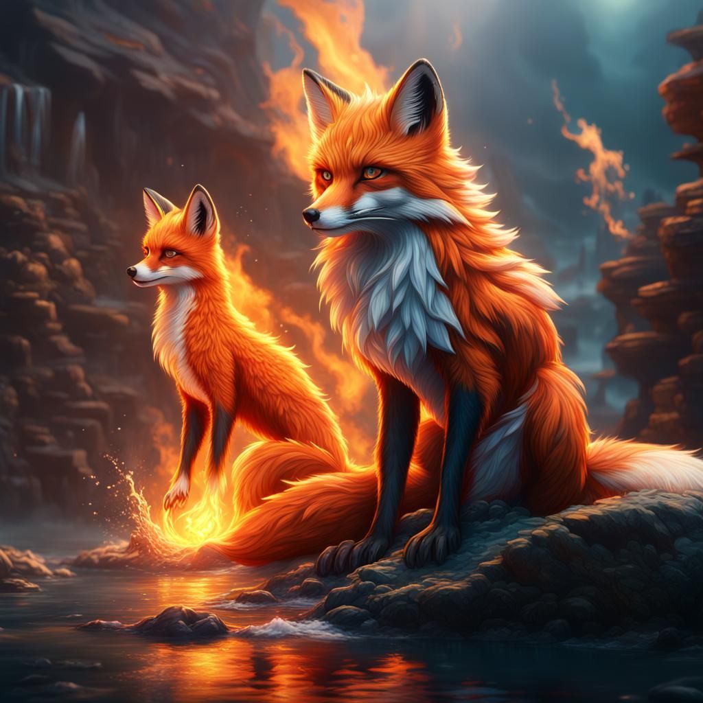 fire fox and water fox 2 - AI Generated Artwork - NightCafe Creator
