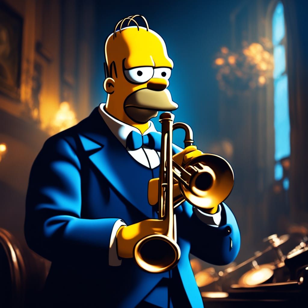 Baroque Jazz Trumpeter Homer Simpson in Smoky Jazz... - AI Art