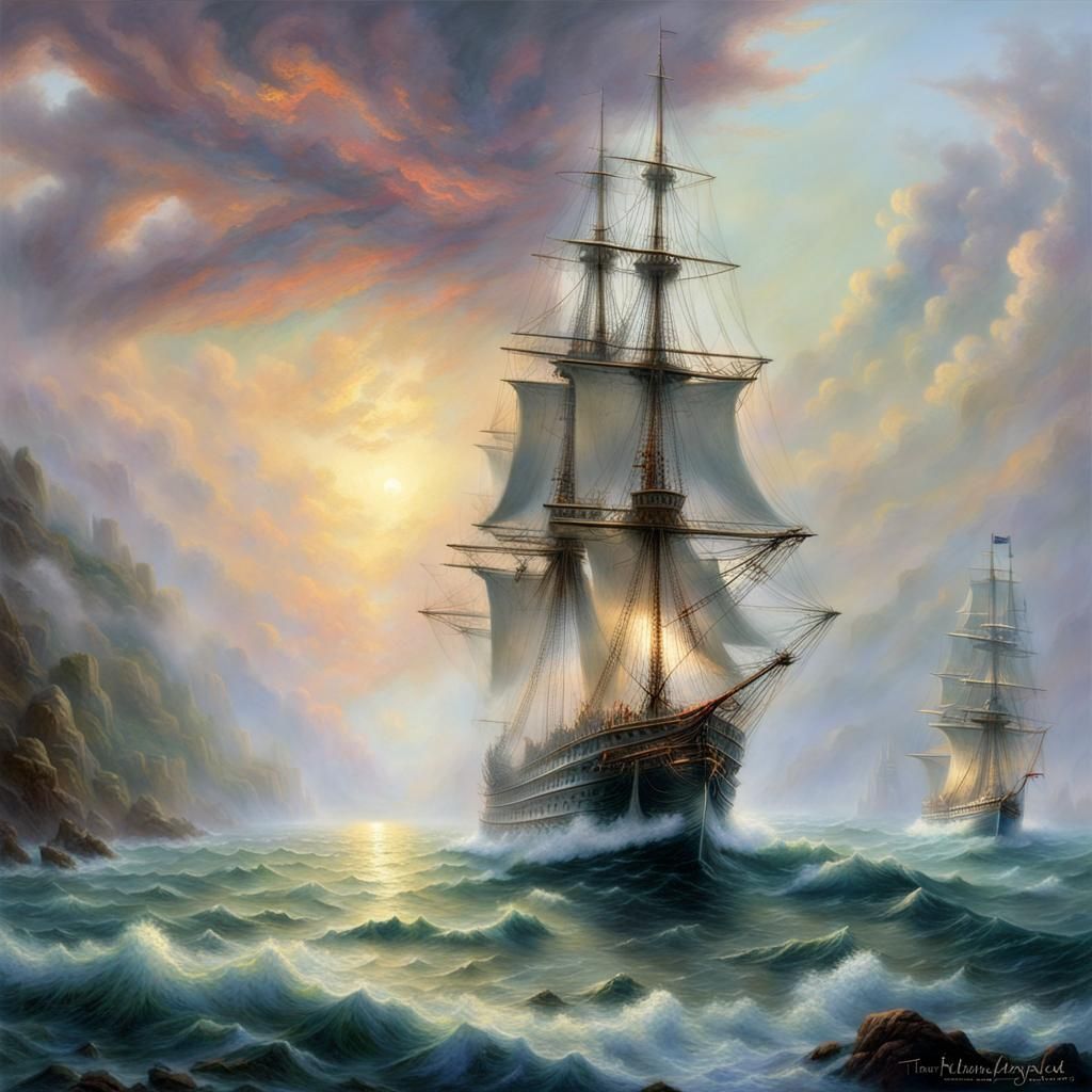 Two frigates exchanging broadsides. - AI Generated Artwork - NightCafe ...