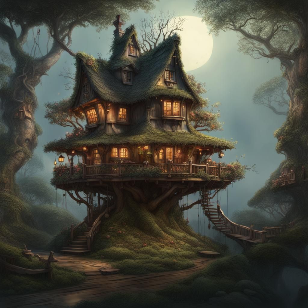 A Cozy Treehouse Home Deep In The Heart Of The Forest - AI Generated ...