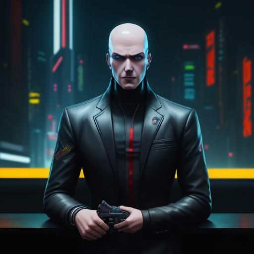 Agent 47, Cyberpunk vibes - AI Generated Artwork - NightCafe Creator