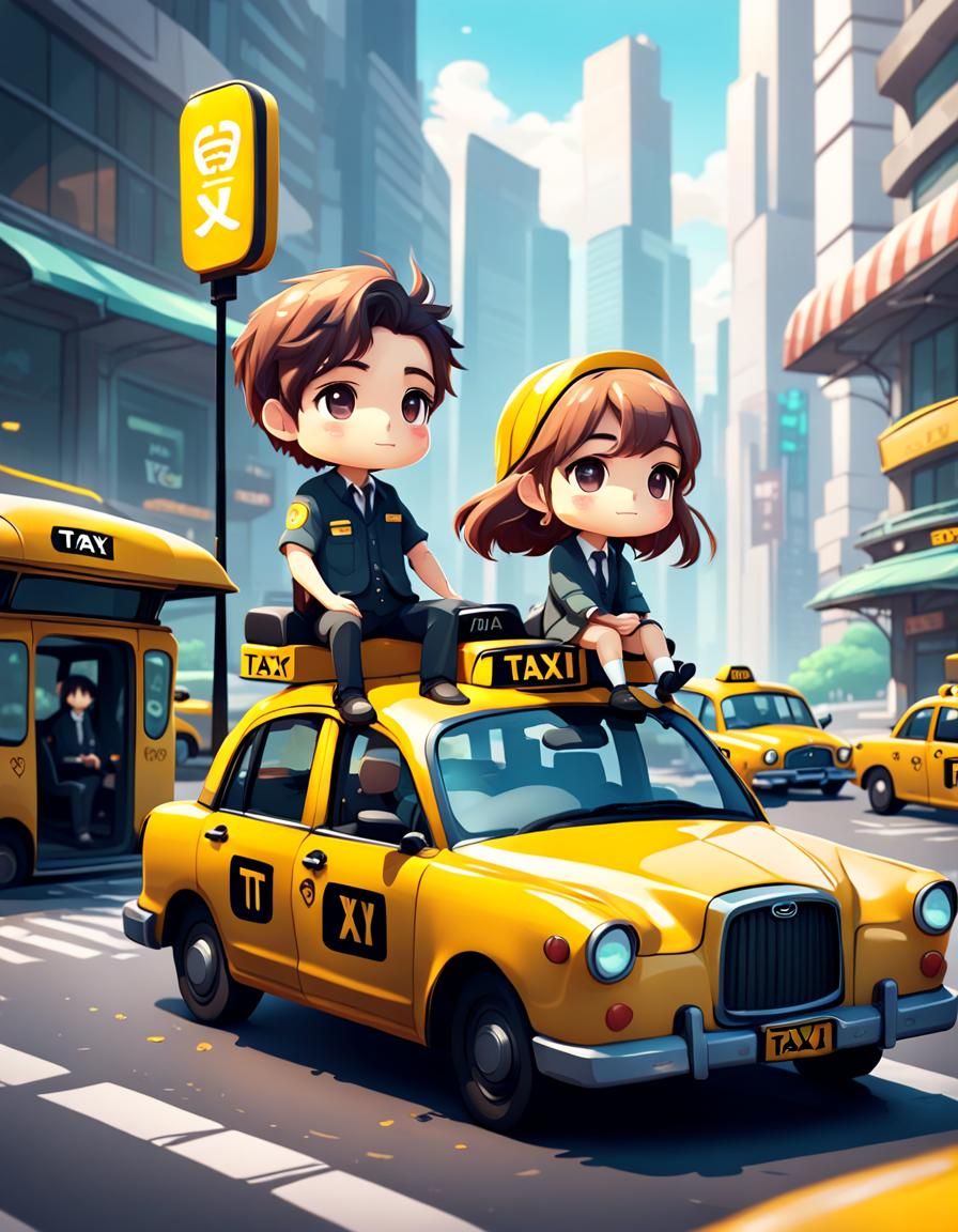 Chibi Boy and Girl work as Taxi Driver at the City - AI Generated ...