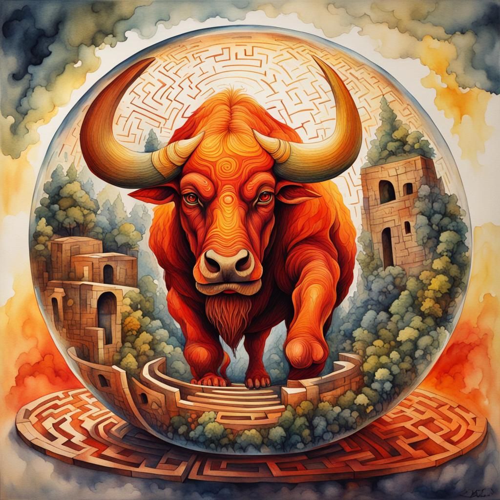 Minotaur in labyrinth terrarium - AI Generated Artwork - NightCafe Creator