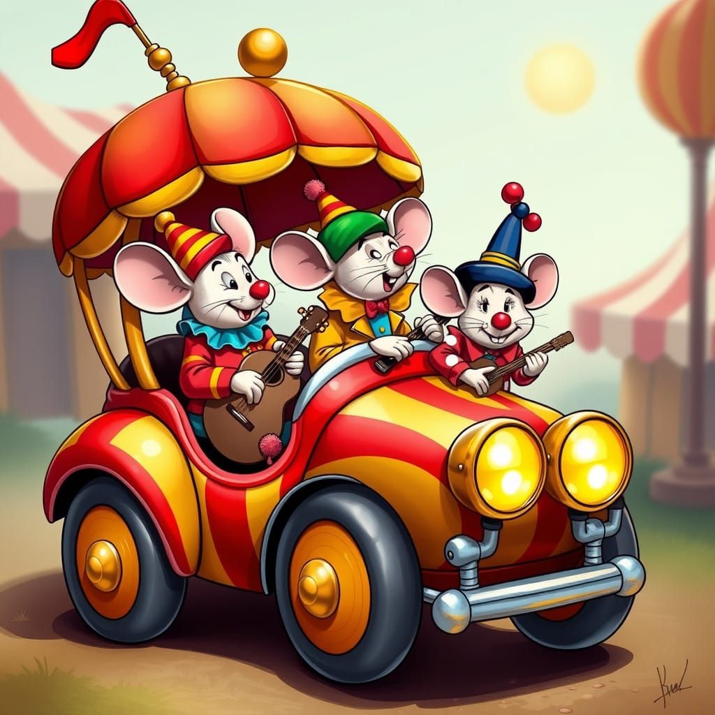 Whimsical Clown Mice in Classic Cartoon Style - AI Art