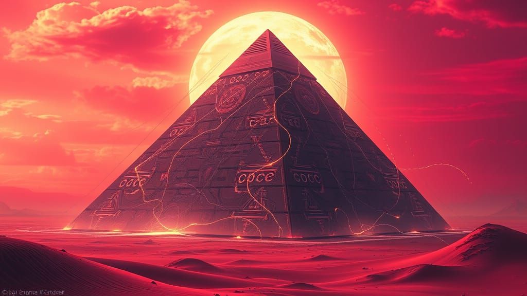 Cyber Pyramid Masterpiece in Crimson Desert Twilig... - AI Art