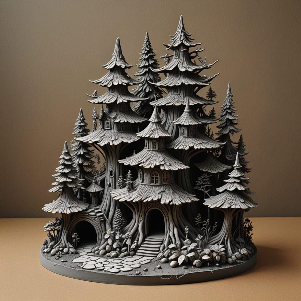 Clay Masterpiece in Charcoal Drawing - AI Art