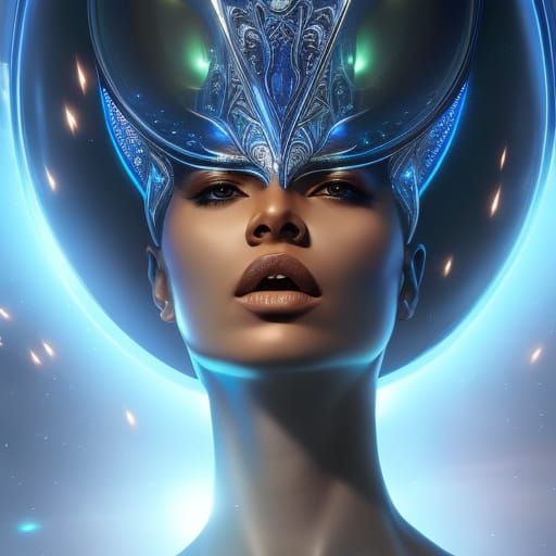 Hyper detailed photorealistic portrait art of alien beauty inside a UFO ...