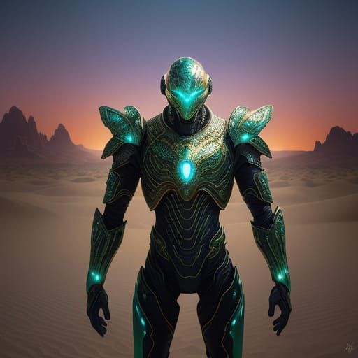 Surreal Desert Masterpiece: Bio-Alien in Golden Ar... - AI Art