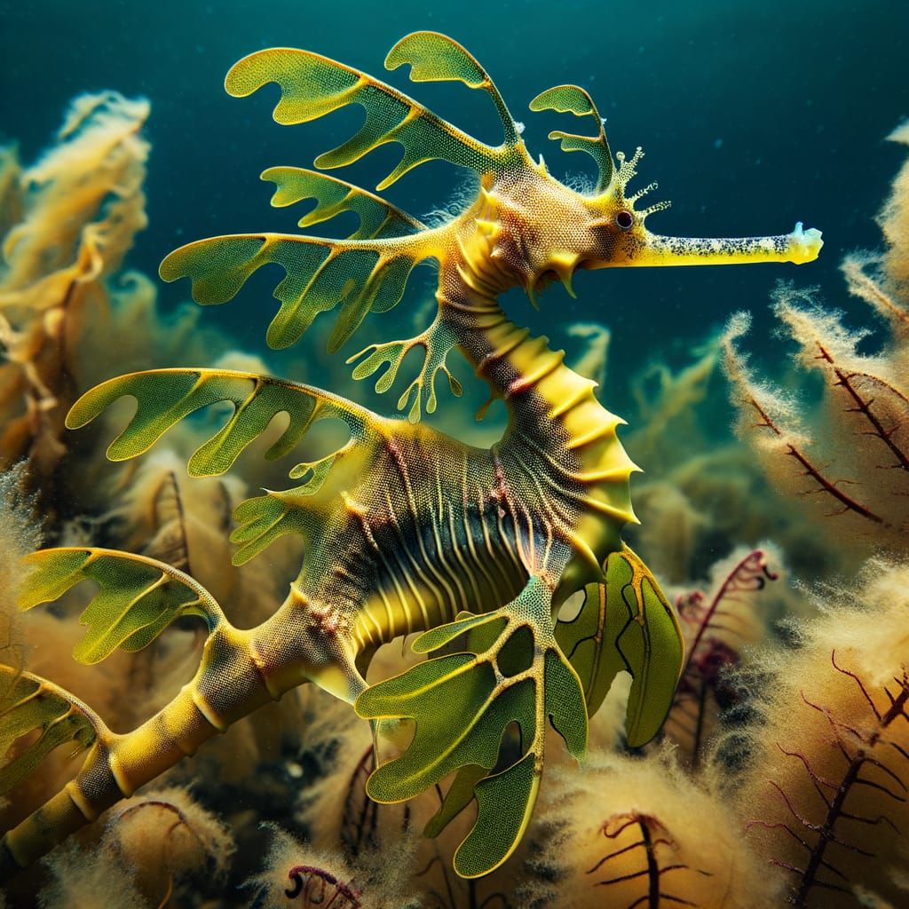 Weedy Seadragon, plainer cousin of the Seadragon.