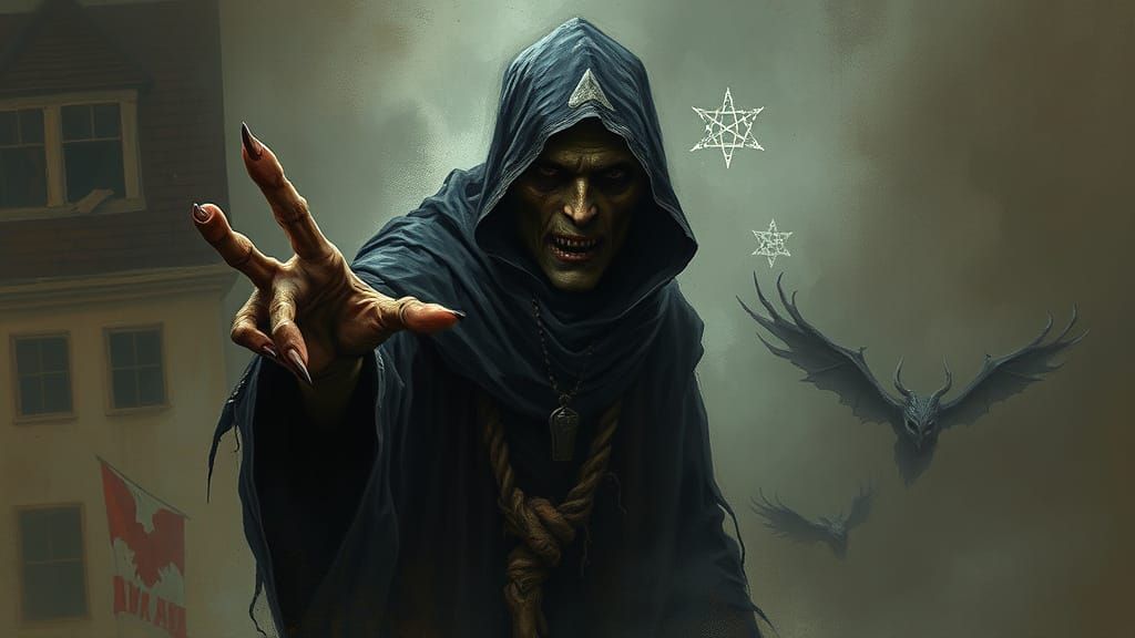 Dark Figure in Tattered Robes Beckons from the Sha... - AI Art