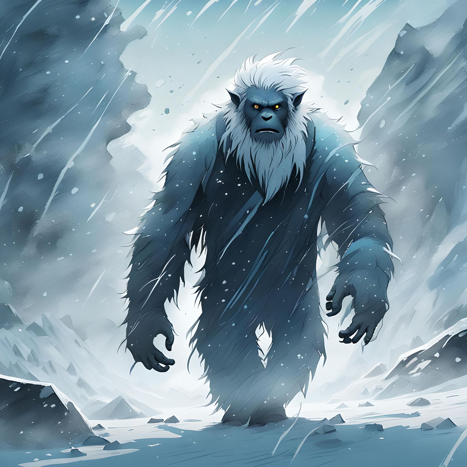 a yeti walking through the storm - AI Generated Artwork - NightCafe Creator
