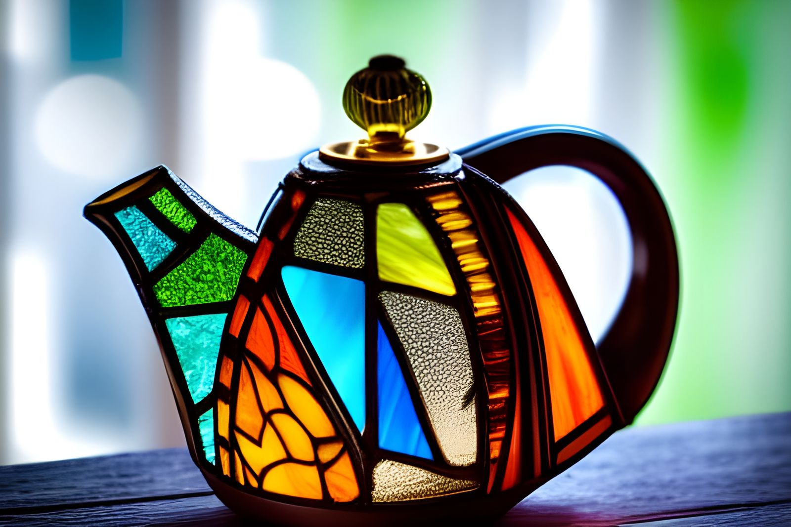 Miniature Stained Glass Teapot - AI Generated Artwork - NightCafe Creator