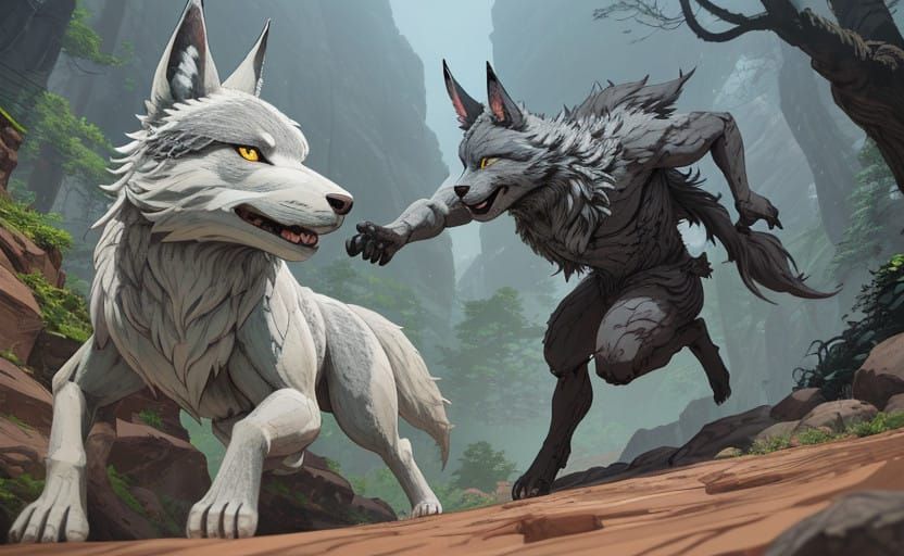 Terracotta Wolf Chases Clay Fox and Rabbit Through... - AI Art