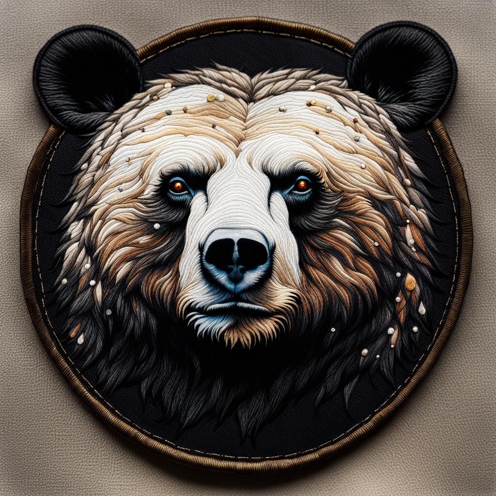 "Obese Velvet Embroidered Patch Bear with detailed stitchwork fur ...