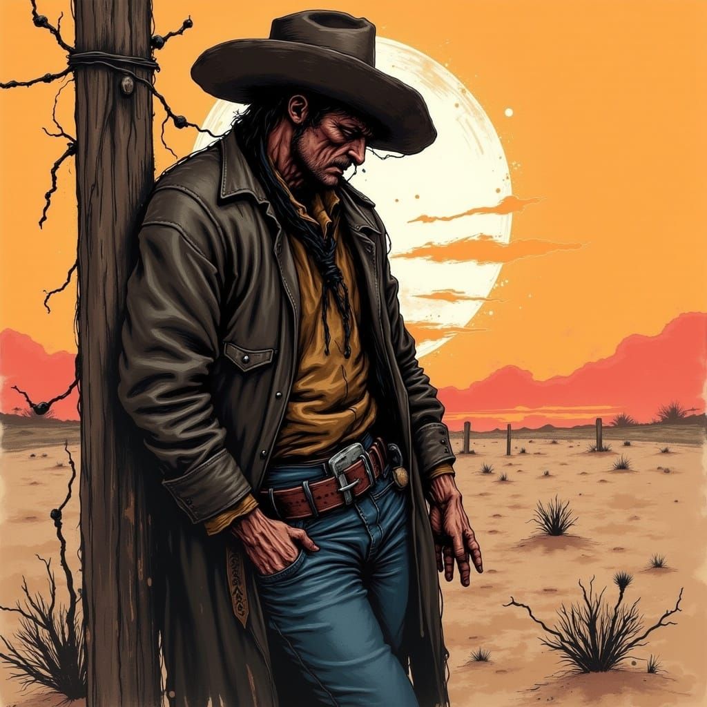 Just another Day - Weathered Cowboy Amidst a Dusty Arid Land...