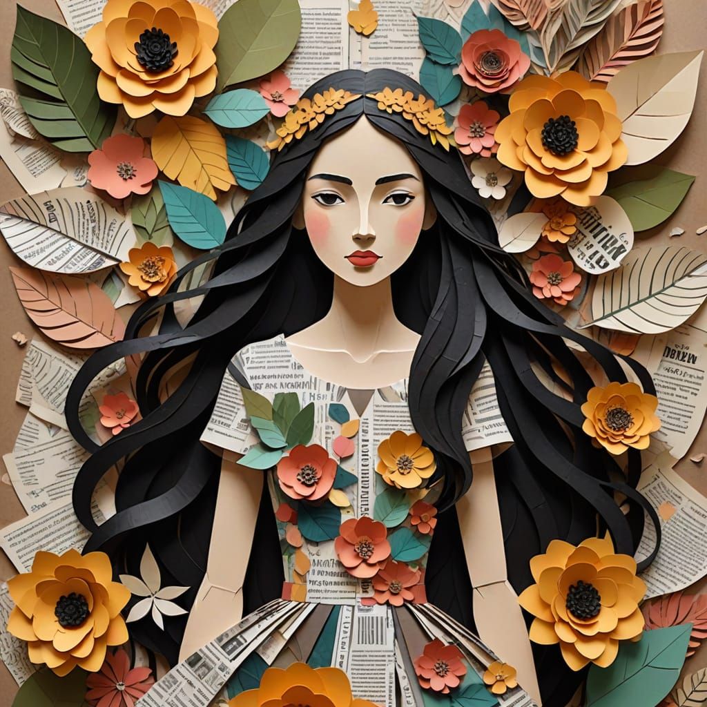 paper collage - Whimsical Paper Collage with Intricate Textu...