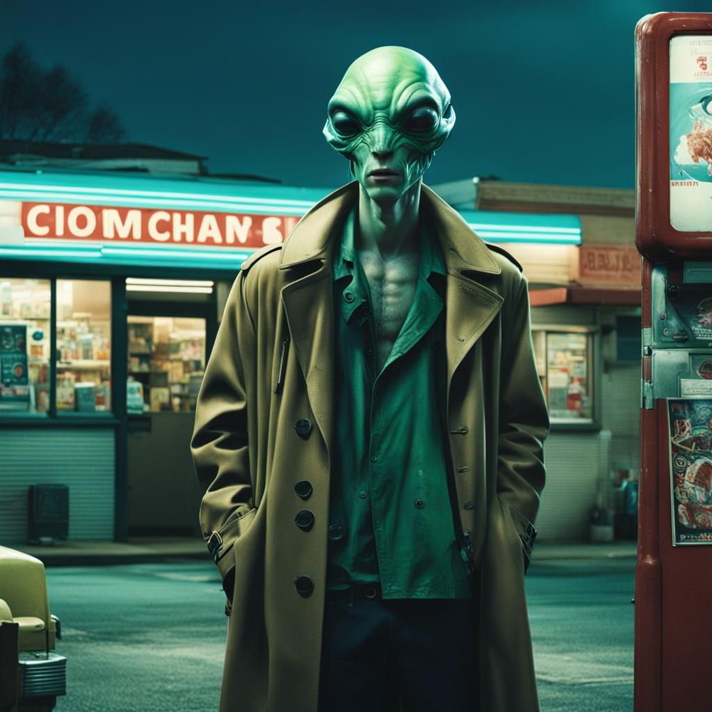 Alien in a Trench coat - AI Generated Artwork - NightCafe Creator