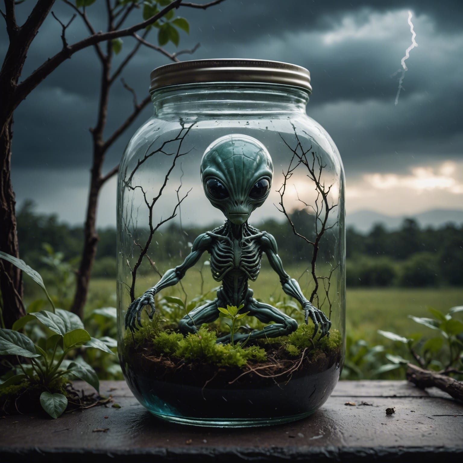 Alien in a jar - AI Generated Artwork - NightCafe Creator