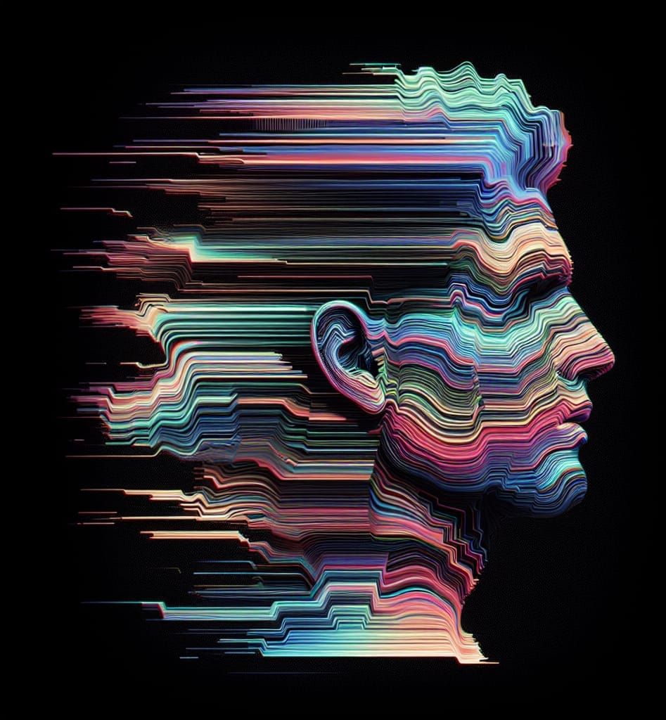 Disjointed Static Emotions in Multicolored Distort... - AI Art