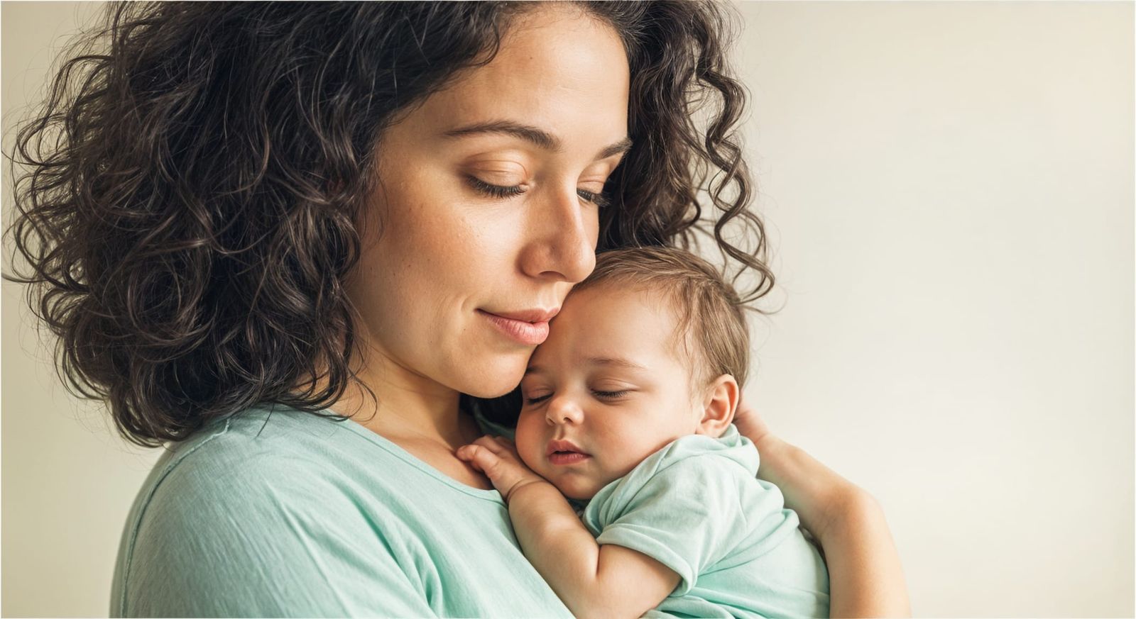 Close-up of a Caucasian mother with dark curly hair and Cuban facial ...