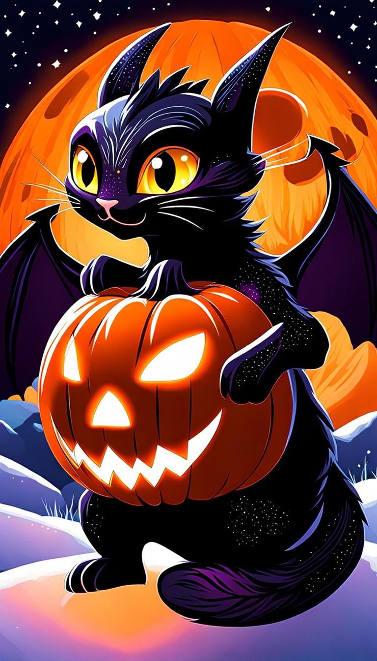 Ochara, the Chibi Lava Cat, on an Orange Moon night - AI Generated ...