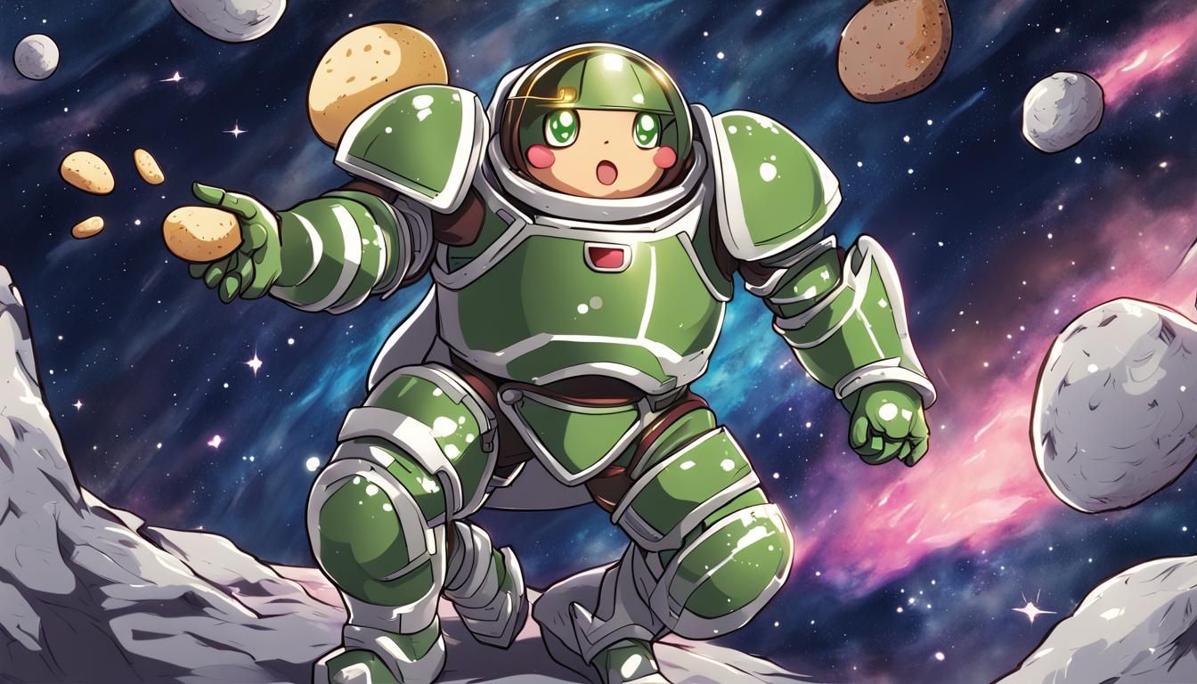 The potato lord defeating the pickle empire wearing armor in space - AI ...
