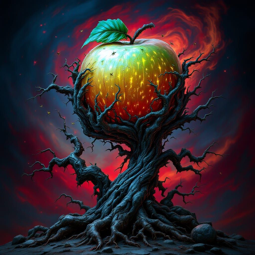 Apple Tree - Twisted Biomechanical Apple Tree in Crimson