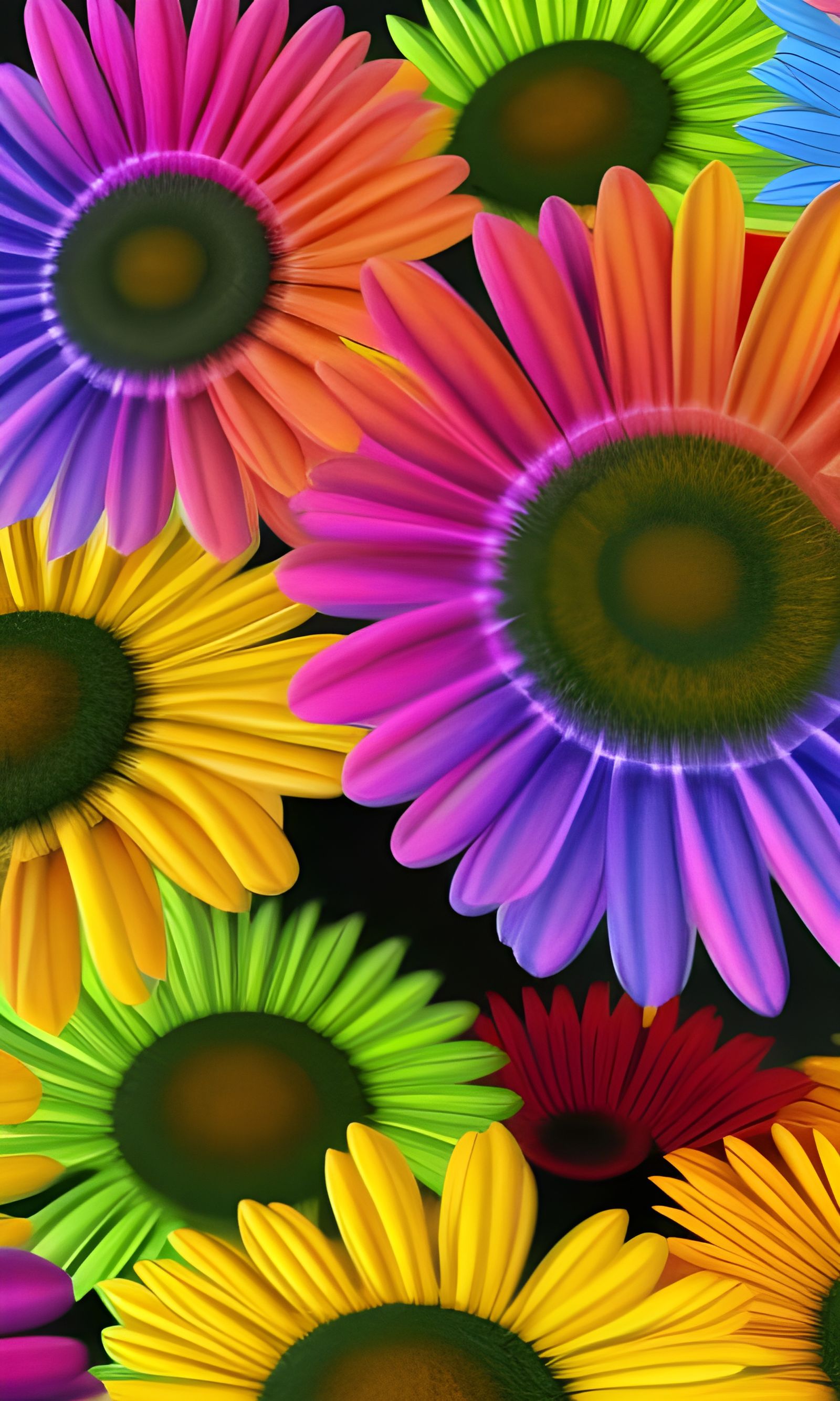Rainbow Daisies 3 - AI Generated Artwork - NightCafe Creator