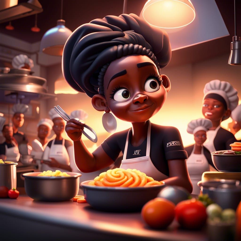 A black female chef, cooking in front of an audience Pixar, Disney ...