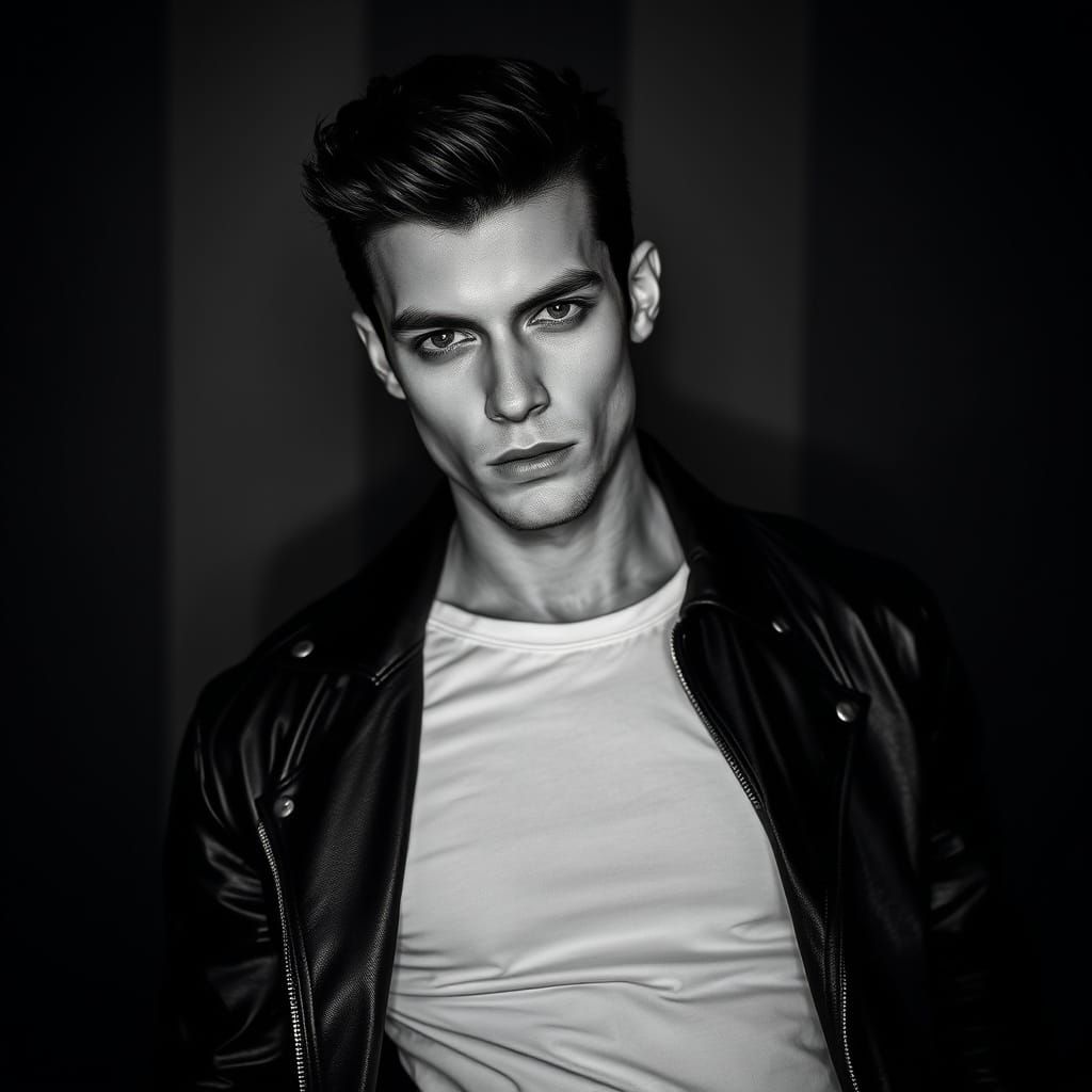 Handsome Greaser Male Portrait in Moody Black and ... - AI Art