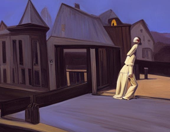 a sad clown in carcosa, detailed oil painting, edward hopper - AI ...