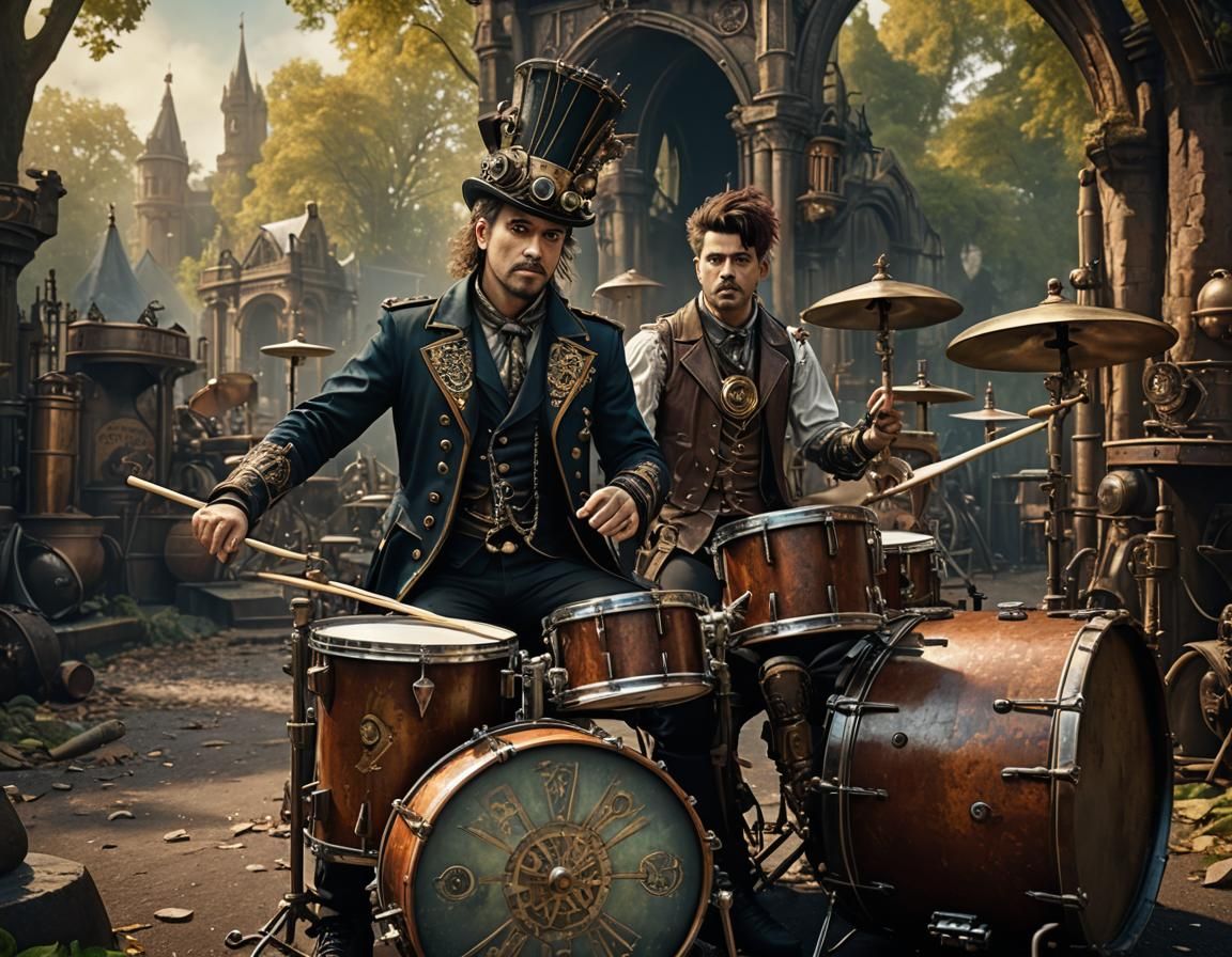 steampunk rock n roll drummer at Abney Park, Seattle - AI Generated ...