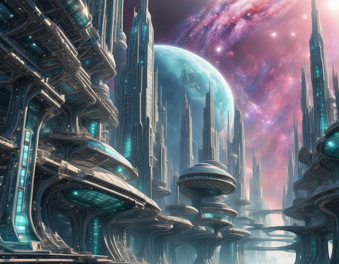 Alien Metropolis - Retro-Futuristic Crystal Metropolis in Or...