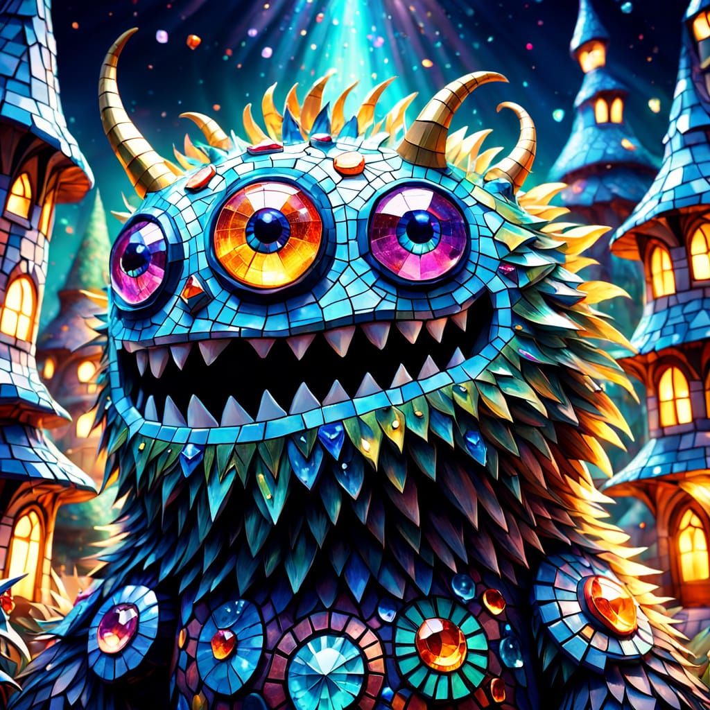 Monster Mosaics - Vibrant Mosaic Monster in Whimsical 3D Env...