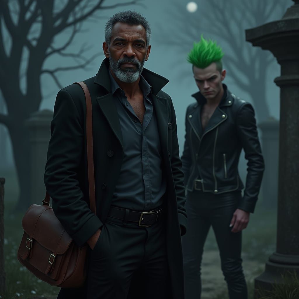 Stern Investigator Confronts Midnight Shadows in P... - AI Art