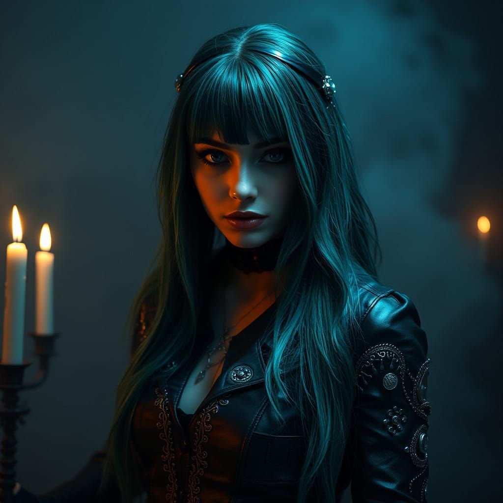 A gothic woman with dark turquoise hair 9