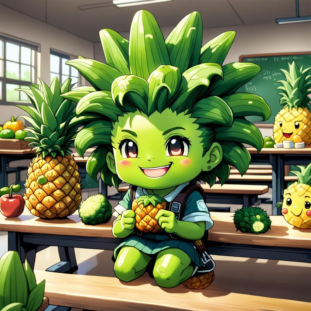 Chibi fruits and vegetables, brocoli, chibi pineapple, chibi pickles ...