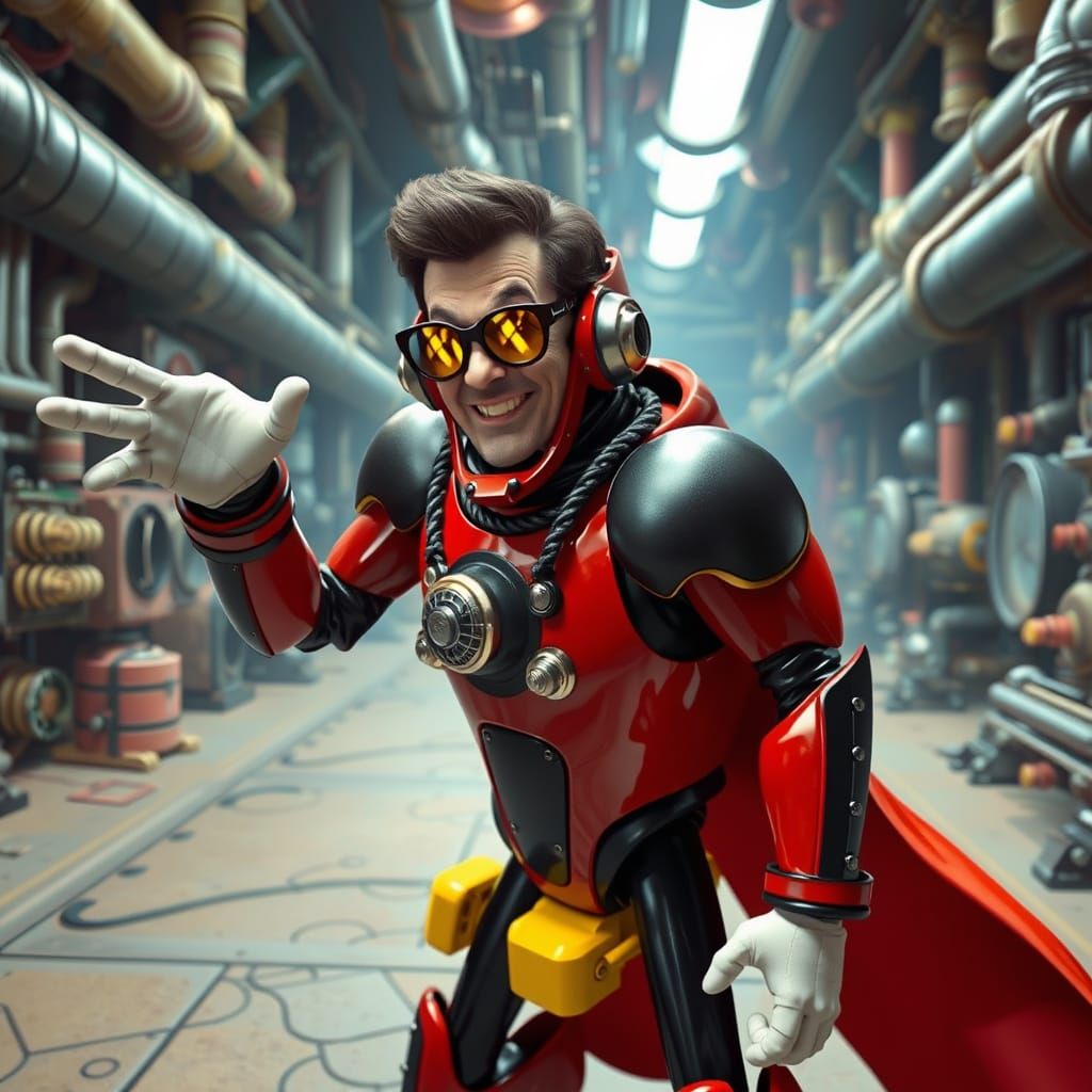 Maniacal Doctor Eggman in Whimsical Steampunk Lab - AI Art