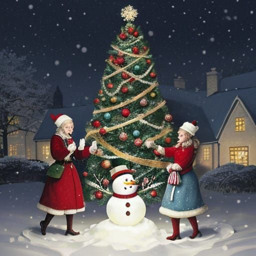 Joyful Winter Wonderland with Laughing Snowman Dec... - AI Art