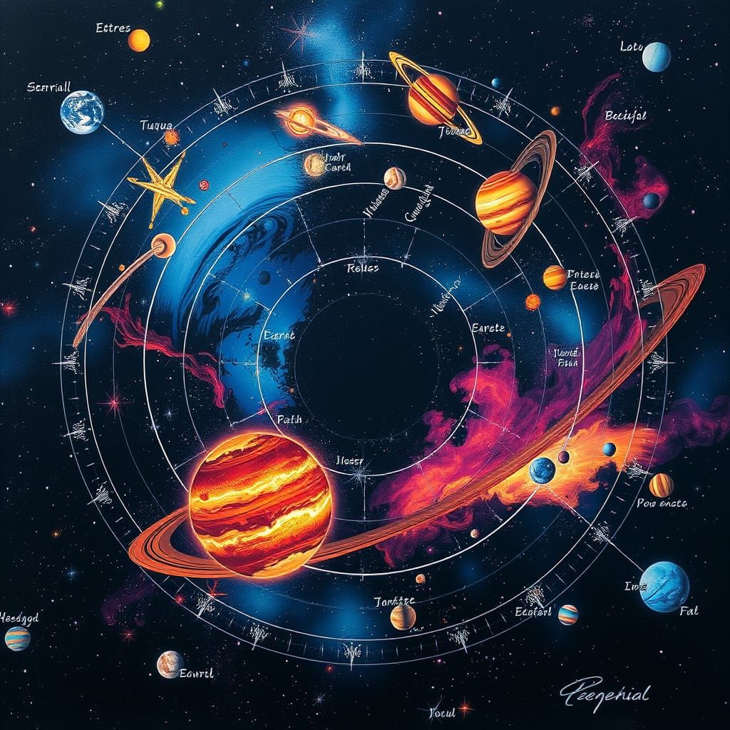 Realistic image of The Grand Alignment of the planets. Hyperdetailed ...