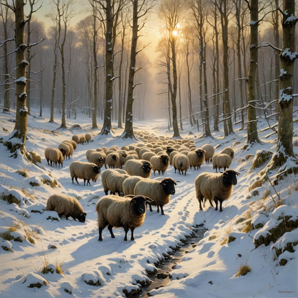 Scottish Blackface sheep grazing in the snow. - AI Generated Artwork ...