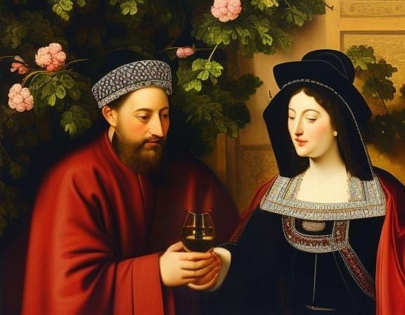 A beautiful Jewish woman with a Jewish man, drinking vine, Sephardic ...